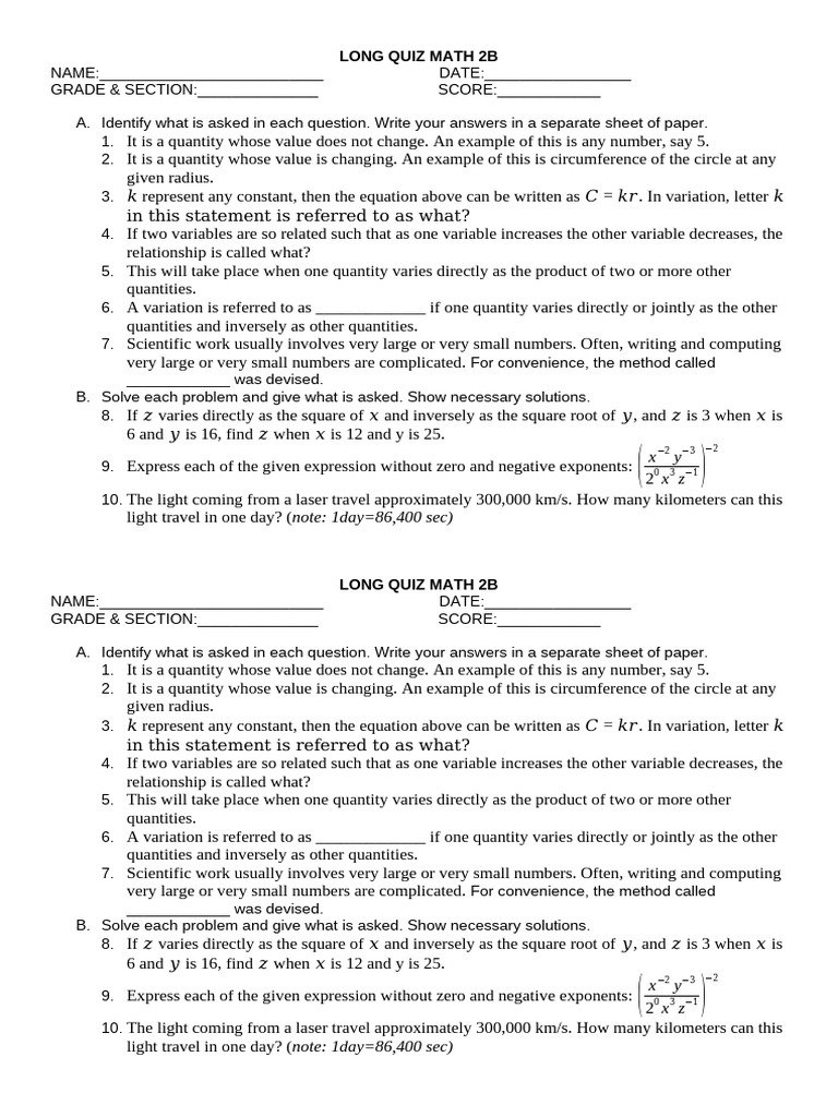 2ND Long Quiz Math Iib | PDF