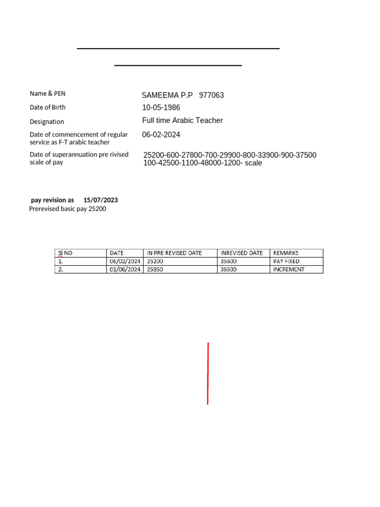 Statement of Fixation of Pay Inthe Revised Scale Undertakeing 1 1 2 1 ...
