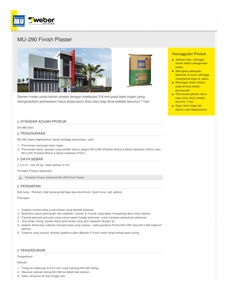 MU-290 Finish Plaster | PDF