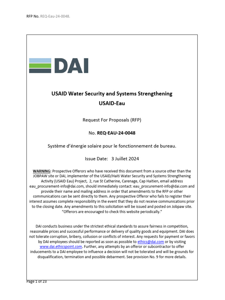 USAID Water Security and Systems Strengthening USAID-Eau | PDF