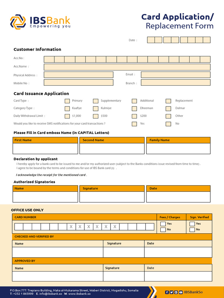 IBS Bank Standard Debit Card Application Form 1 | PDF