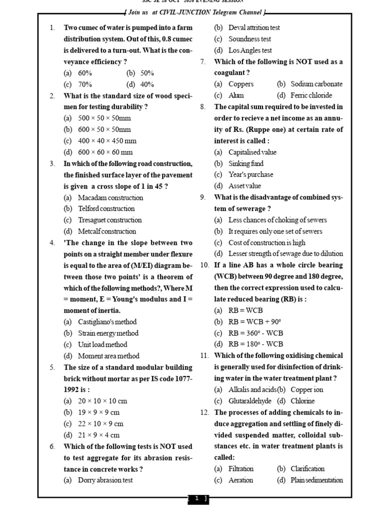 SSC JE CIVIL 2019 Papers With Solution October December 2020 All | PDF