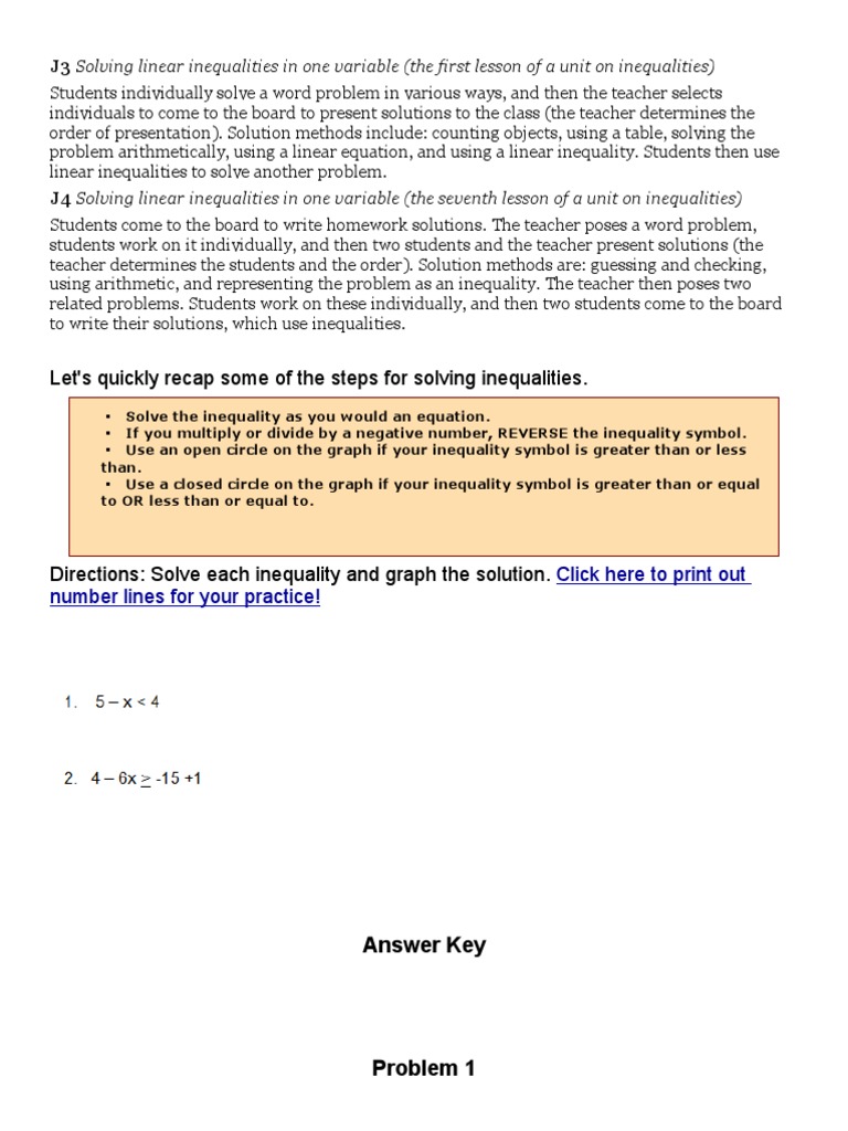 Solving Linear Inequalities Strategies | PDF | Inequality (Mathematics ...