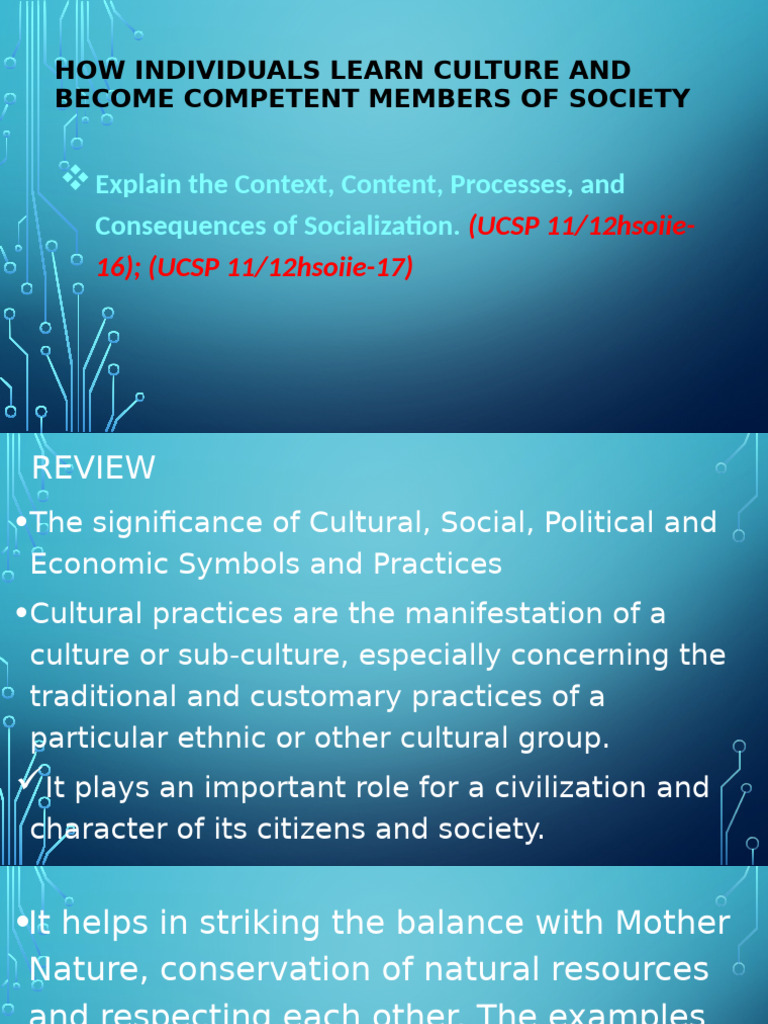 How Individuals Learn Culture and Become Competent Members | PDF