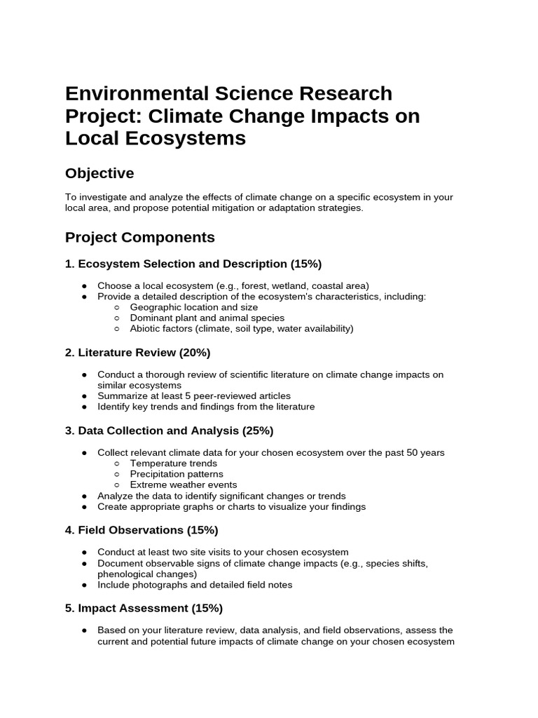 Environmental Science Research Project - Climate Change Impacts On ...
