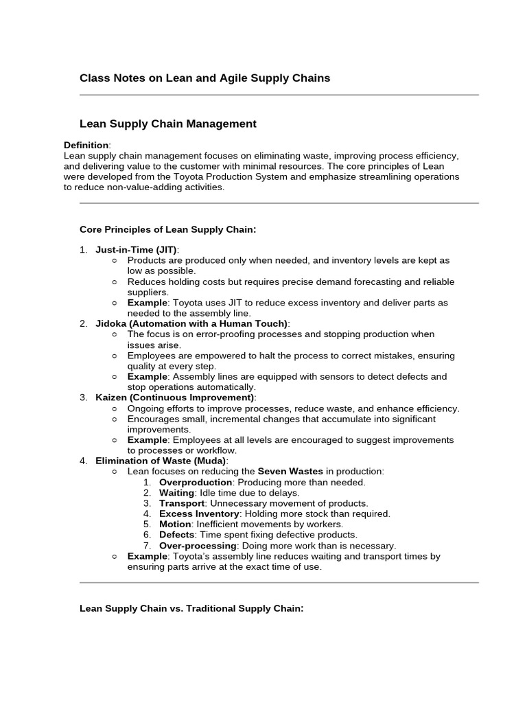 Class Notes On Lean and Agile Supply Chains | PDF