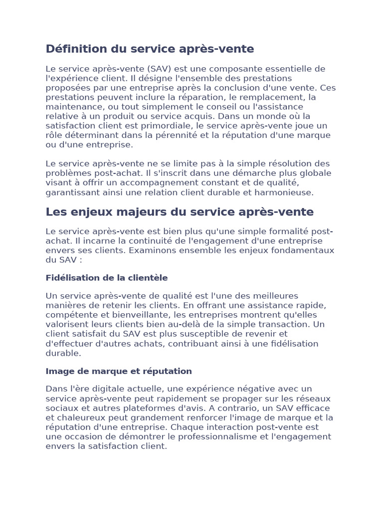 Définition Du Service Après-Vente: Fidélisation de La Clientèle | PDF