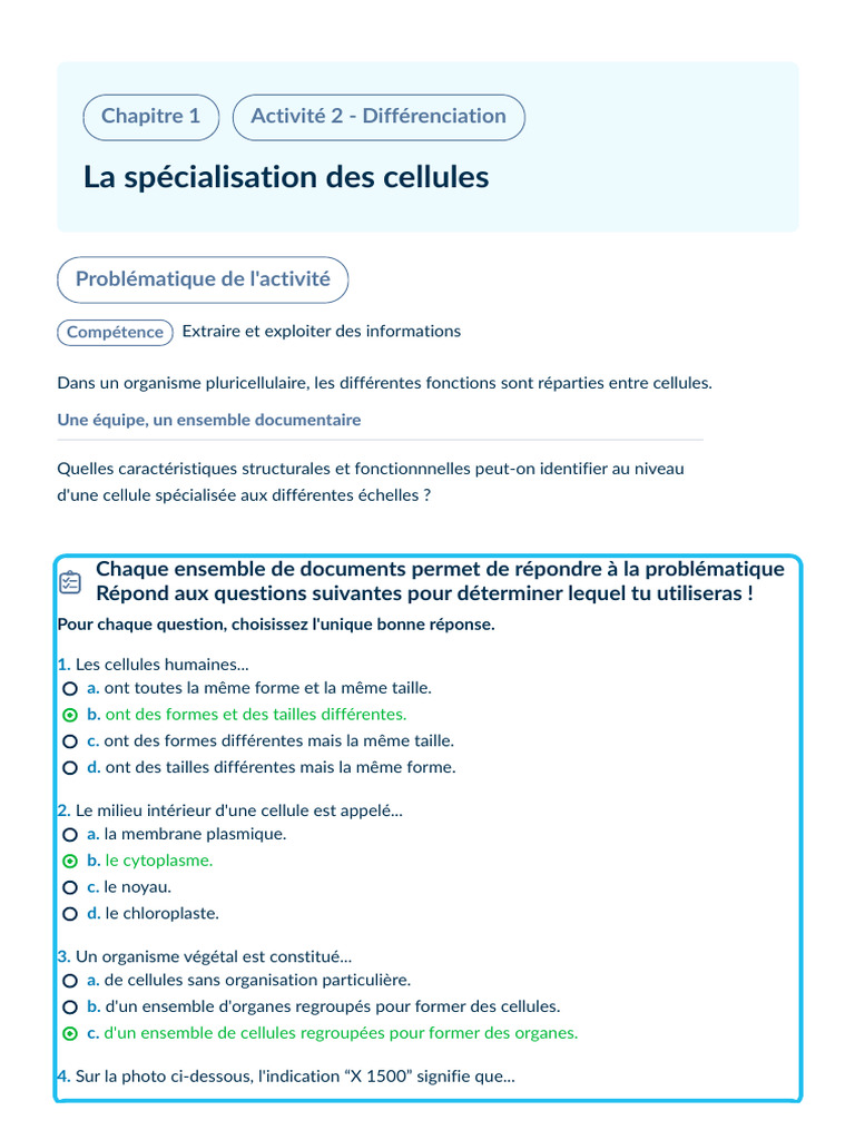 La Spécialisation Des Cellules | PDF