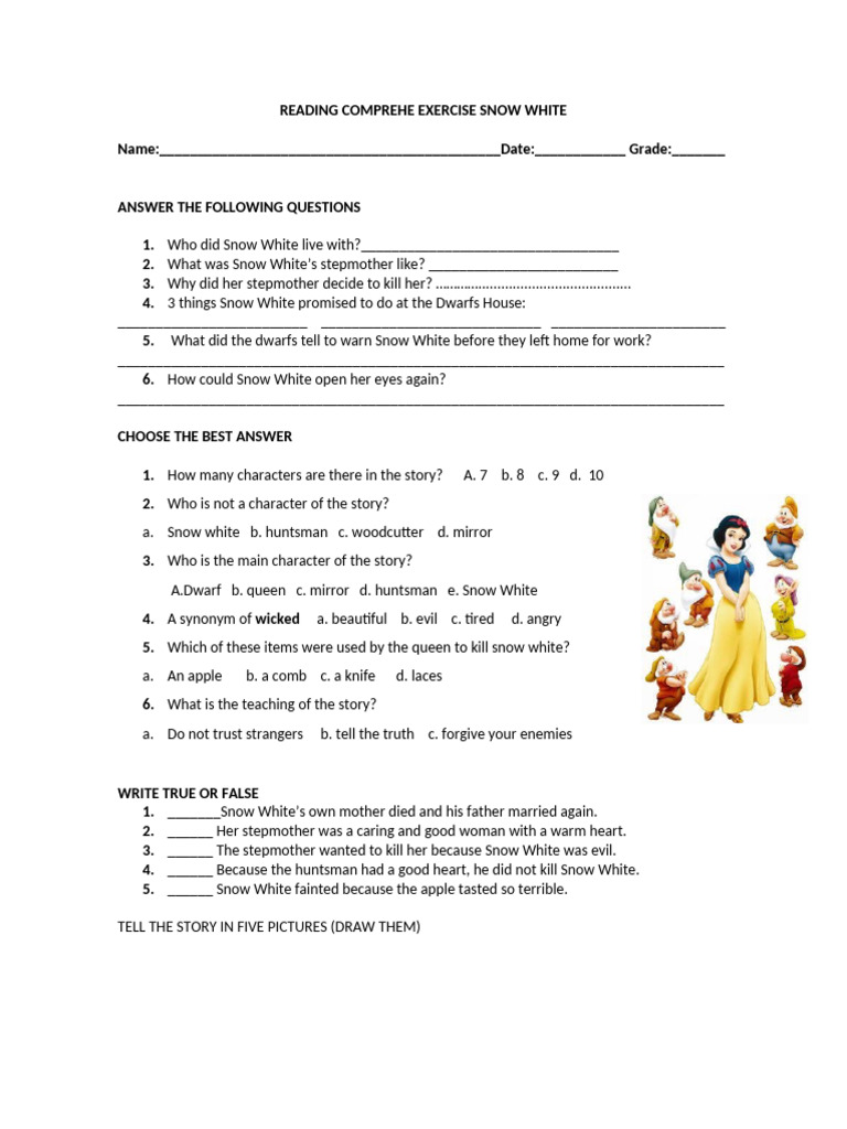 Reading Comprehe Exercise Snow White | PDF