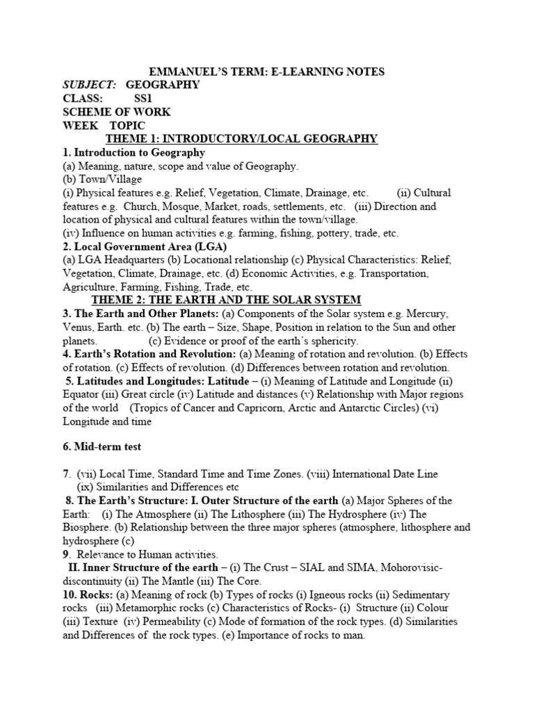 Ss1 Emmanue's Term Geography E-Notes | PDF