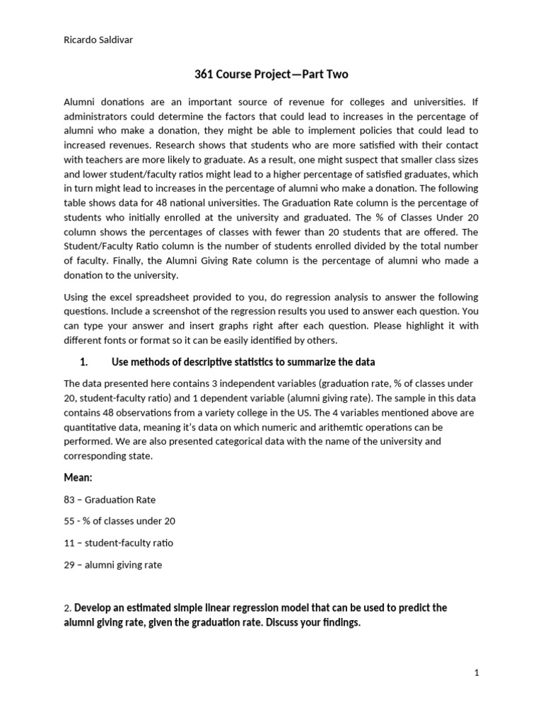 361 Course Project Part 2-1 | PDF