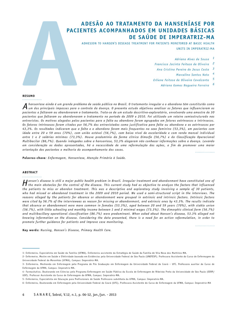Adesão Ao Tratamento Da Hanseníase Itz | PDF