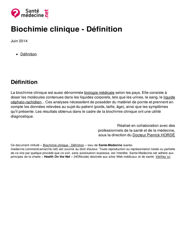 Biochimie Clinique Definition 34267 N0exe7 | PDF