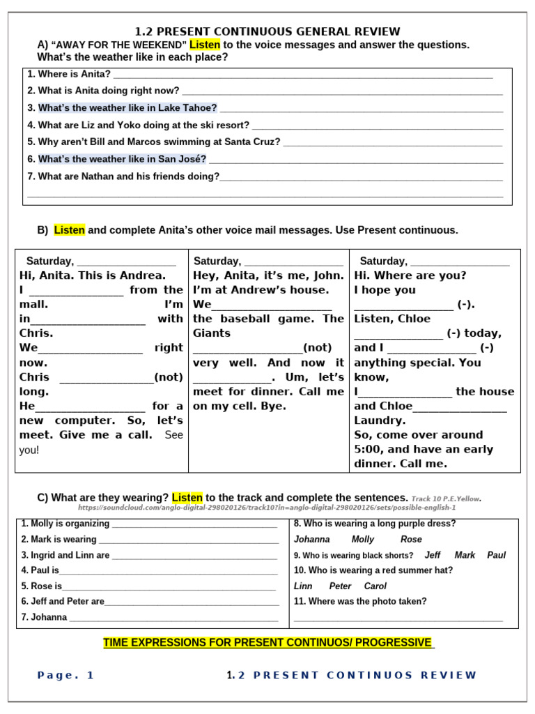 1.2 Present Continuous General Review | PDF