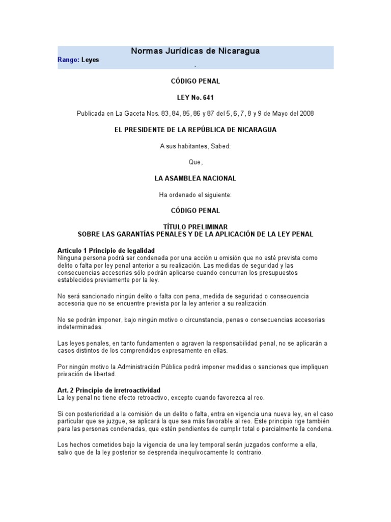 Ley 641 - Codigo Penal | PDF | Castigos | Derecho penal
