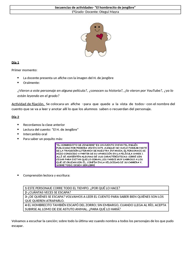 Secuencia El Hombrecito de Jengibre | PDF | Cuentos