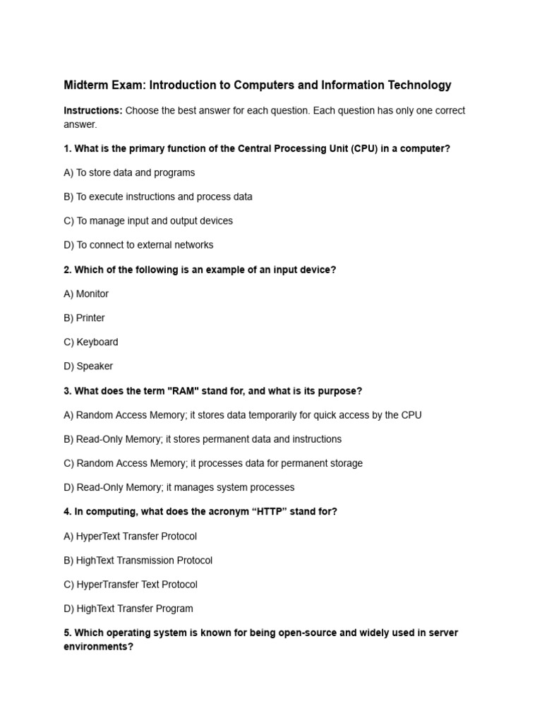 Midterm Exam - Introduction To Computers and Information Technology | PDF