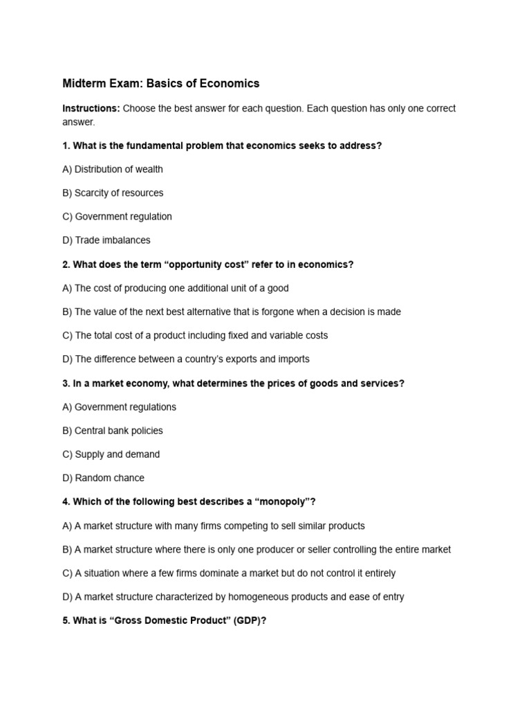 Midterm Exam - Economics | PDF