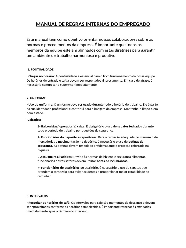 Manual de Regras Internas Do Empregado | PDF