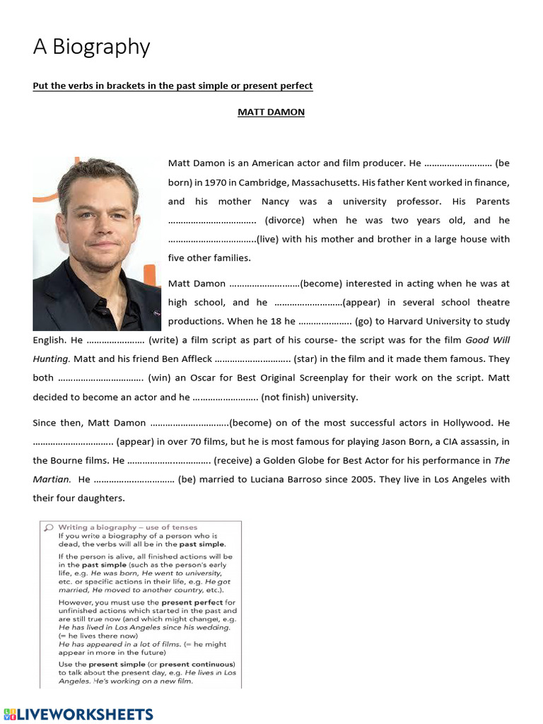 Past Simple or Present Perfect - Matt Damon Biography | PDF