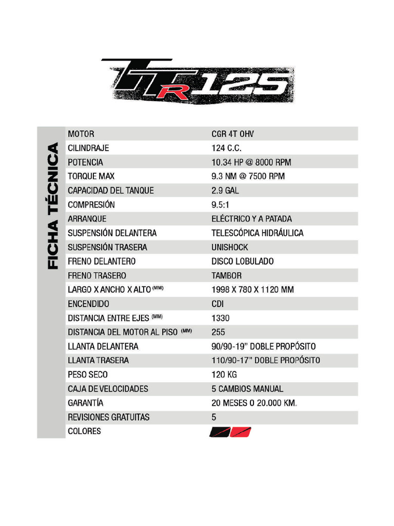 125 Ttr Fiche Technique