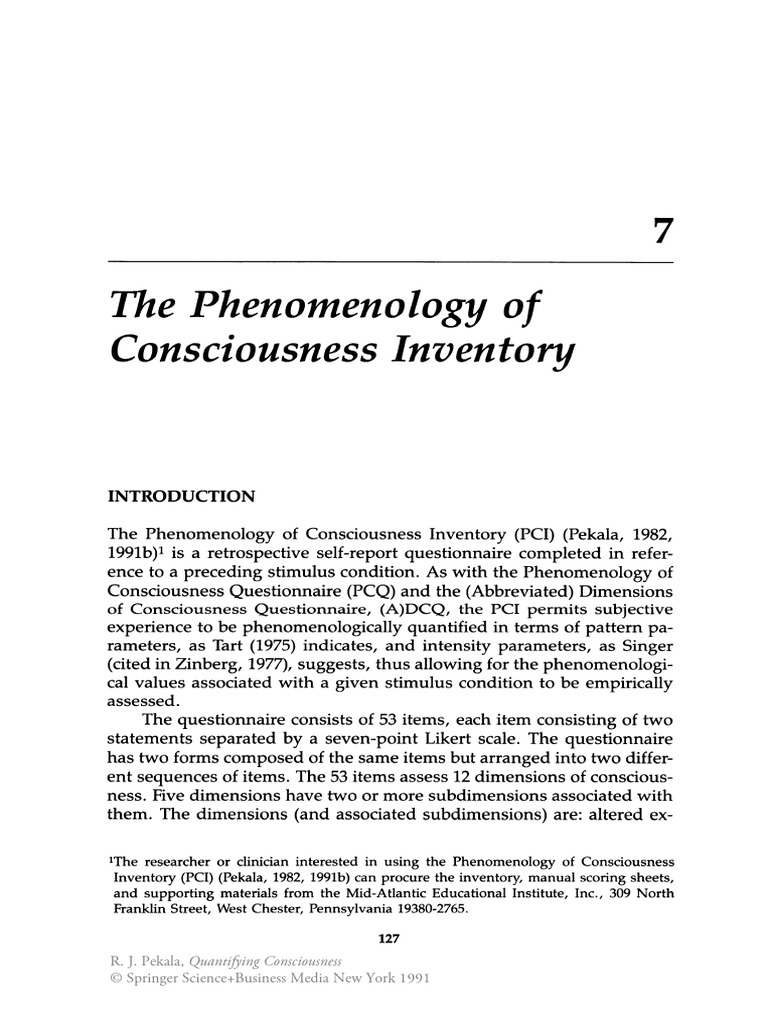 The Phenomenology 01 Consciousness Inventory | PDF