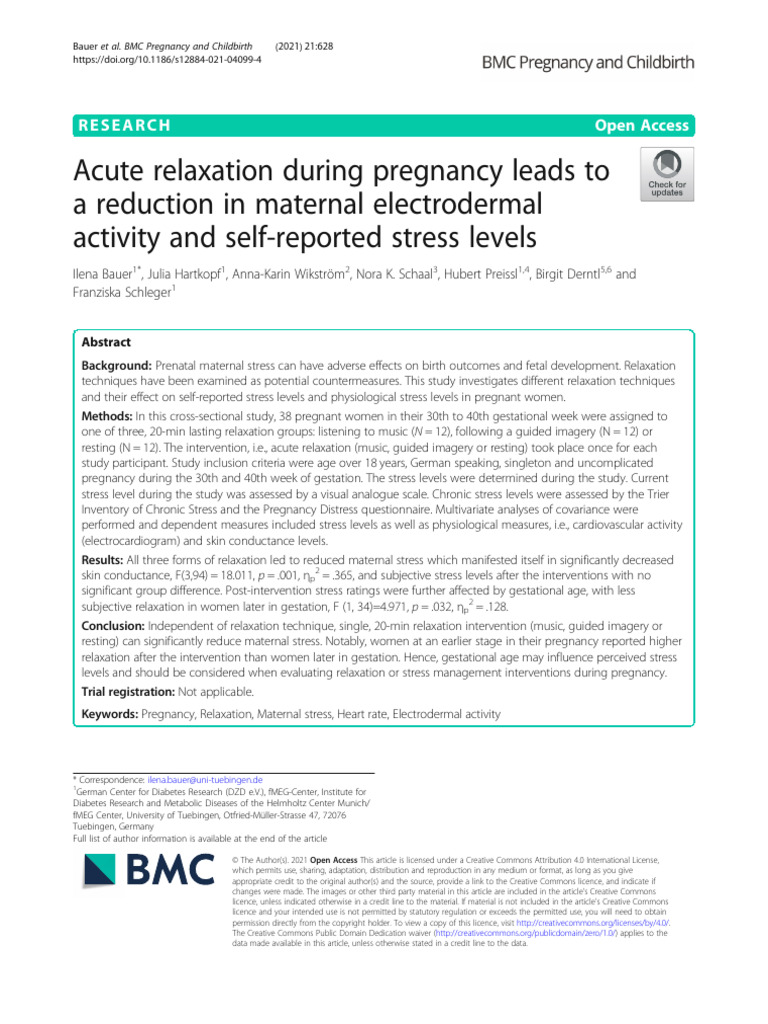 Acute Relaxation During Pregnancy Leads To A Reduction in Maternal ...