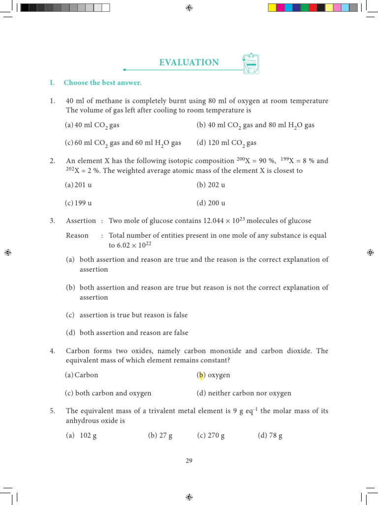 11th Chemistry Vol 1 MCQ | PDF