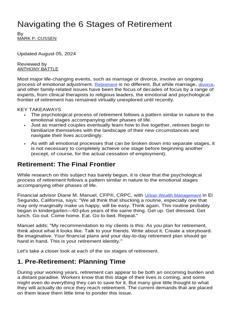 1 Navigating The 6 Stages of Retirement | PDF