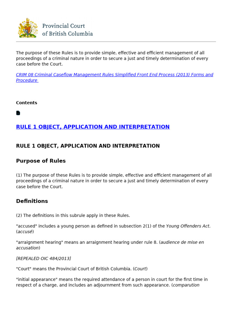 Criminal Caseflow Management Rules | PDF