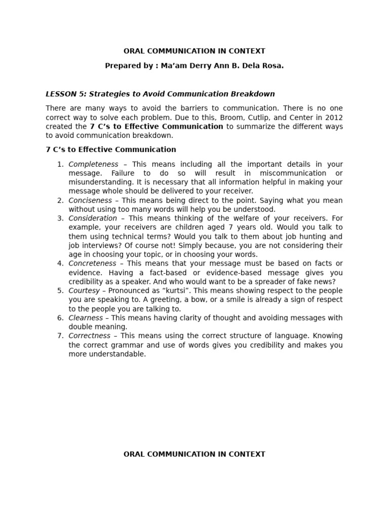 ORAL COMMUNICATION IN CONTEXT Handout | PDF