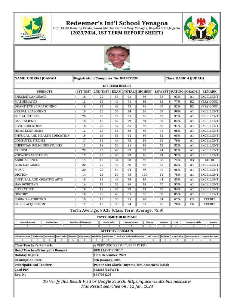 Quick Result - Terminal Report Card | PDF