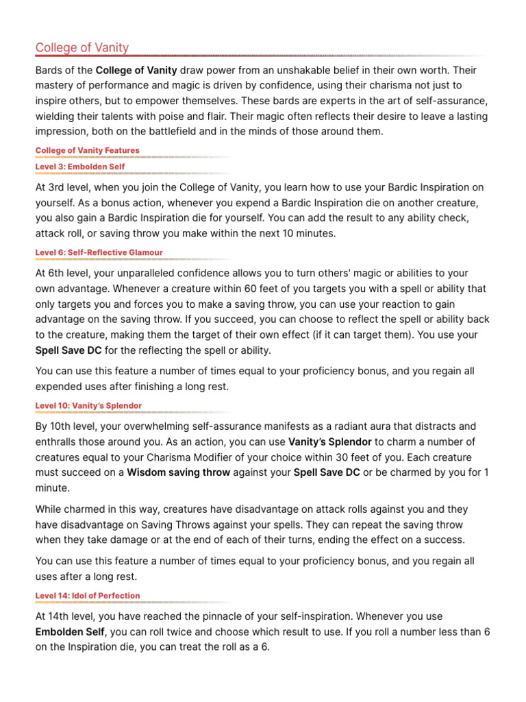 College of Vanity | PDF