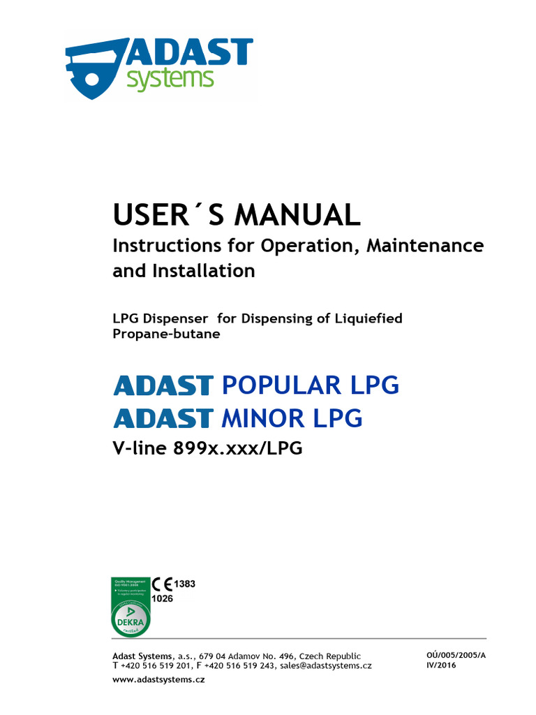 LPG Dispenser User Manual V-line 899 | PDF | Liquefied Petroleum Gas ...