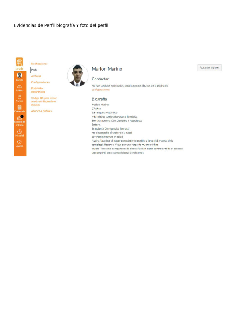 Evidencias de Perfil Biografía Y Foto Del Perfil | PDF