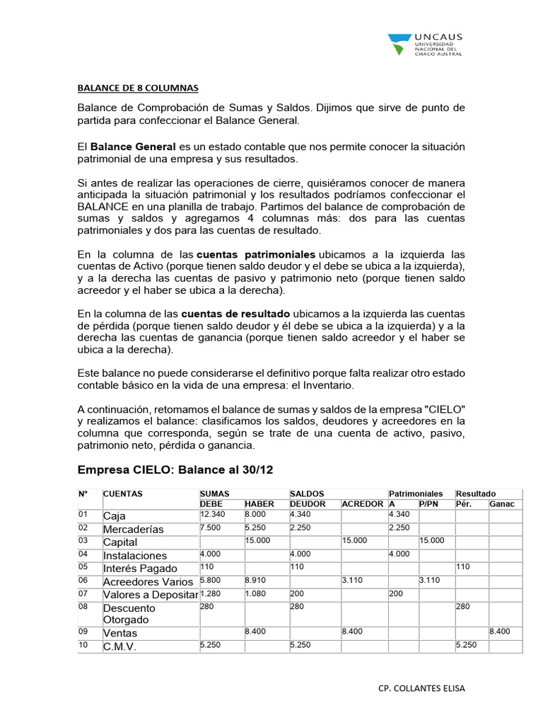 Balance de 8 Columnas - Teoria | PDF