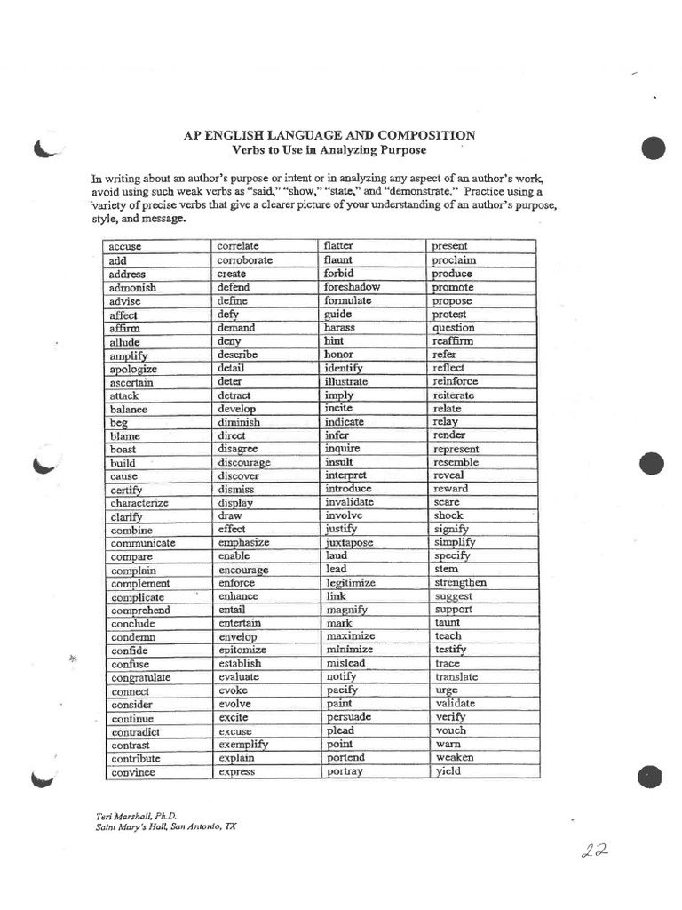 Verbs To Describe Purpose List | PDF