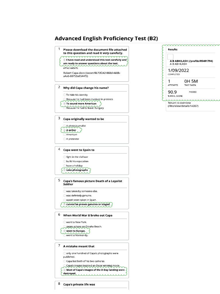 Advanced English Proficiency Test (B2) | PDF