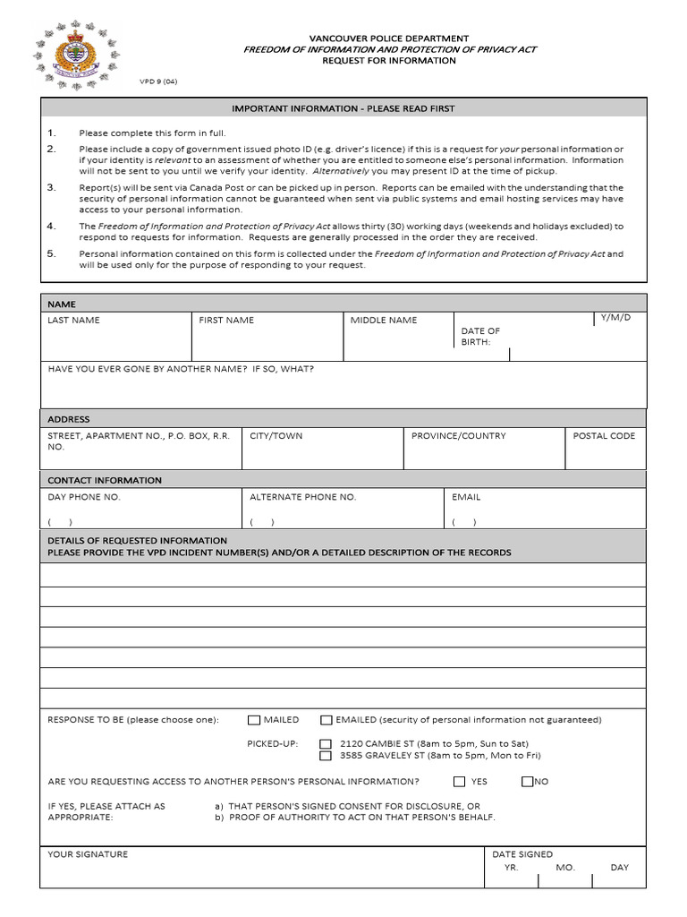 Foi-Request VPD | PDF