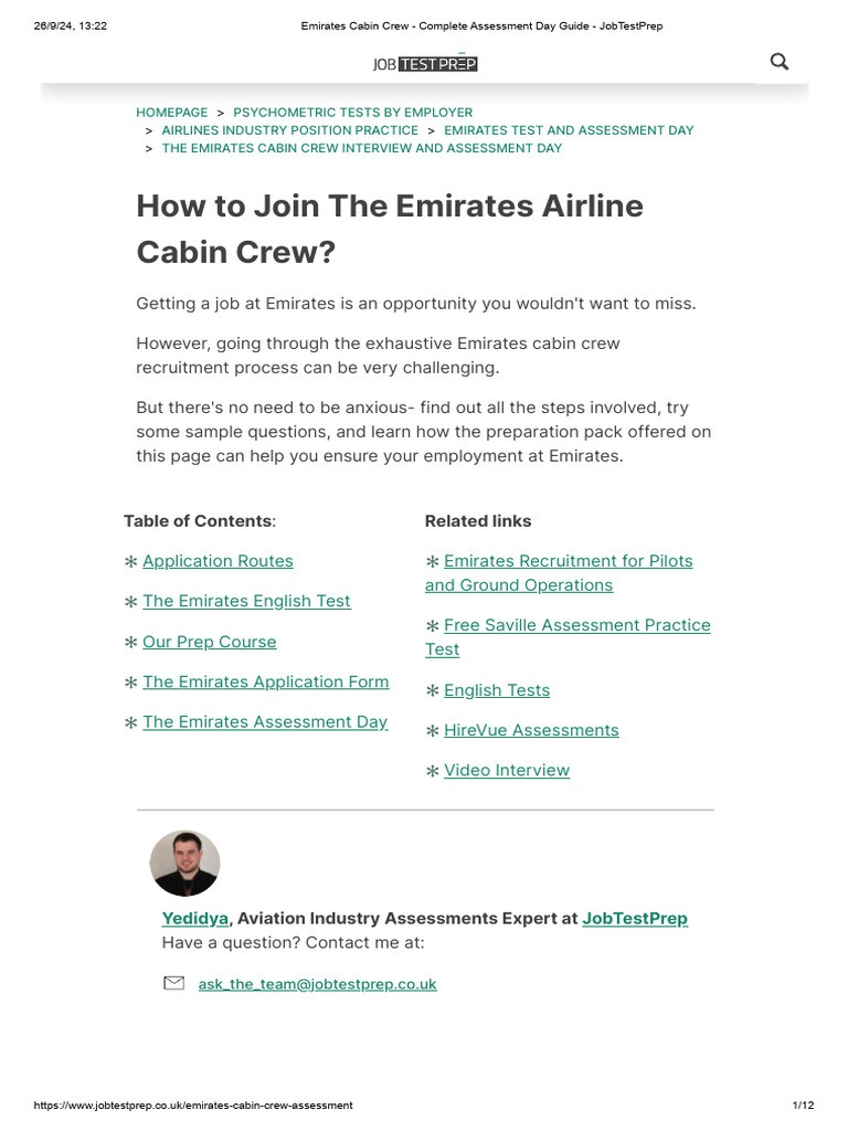 Emirates Cabin Crew - Complete Assessment Day Guide - JobTestPrep | PDF