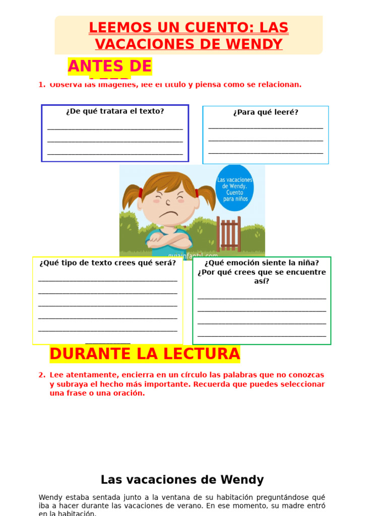 Ficha Leemos Un Cuento Las Vacaciones de Wendy | PDF