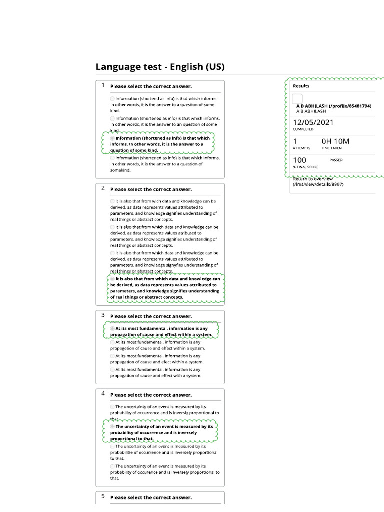 Language Test - English (US) | PDF
