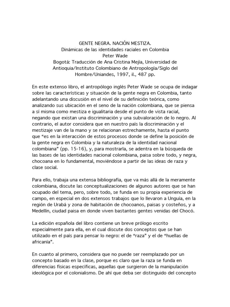 Gente Negra Nacion Mestiza Dinamicas de | PDF