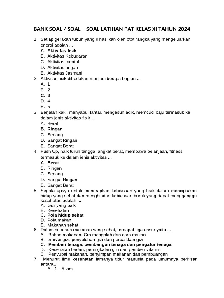 Bank Soal Pjok Kelas Xi TH 2024 (1) Faris | PDF