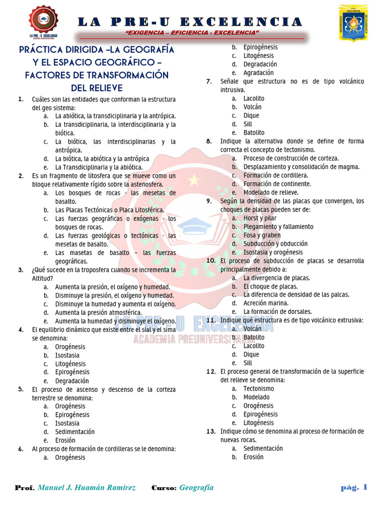Tema N°02 - La Geografía y El Espacio Geográfico - Factores de Transformación Del Relieve ...
