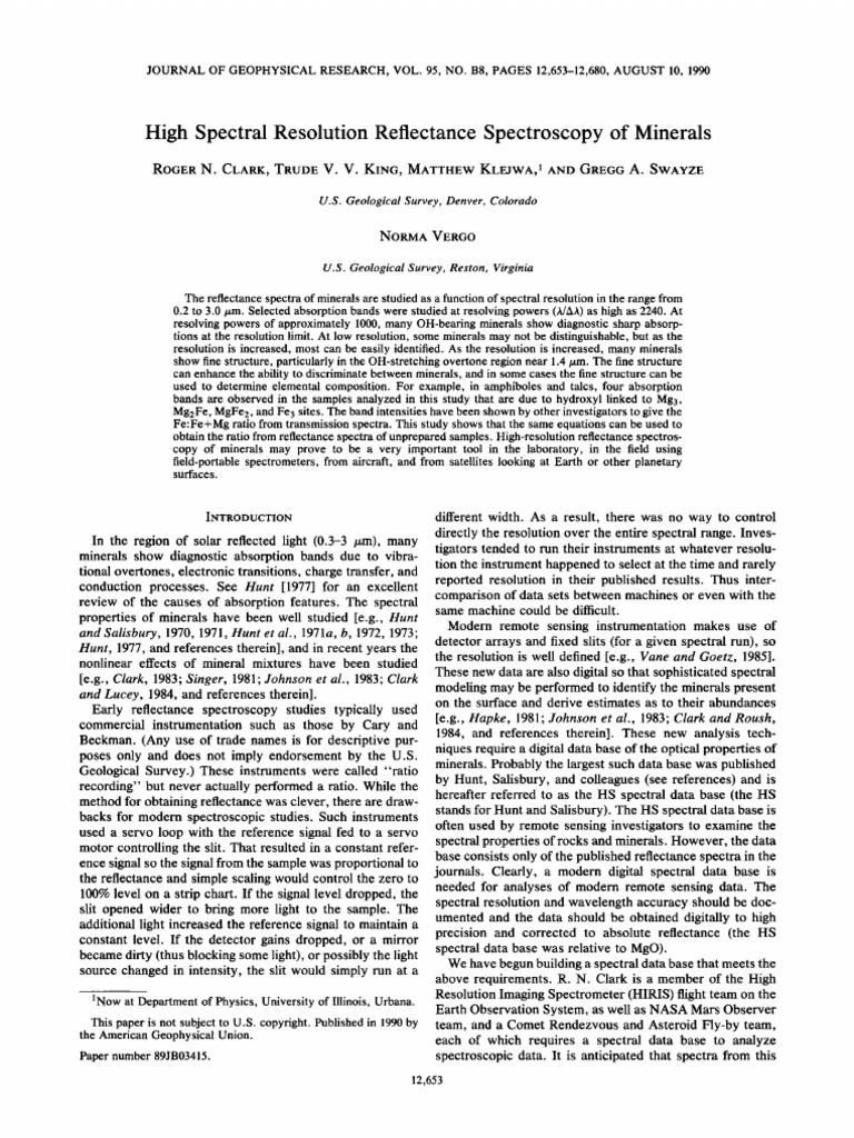 High Spectral Resolution Reflectance Spectroscopy of Minerals | PDF