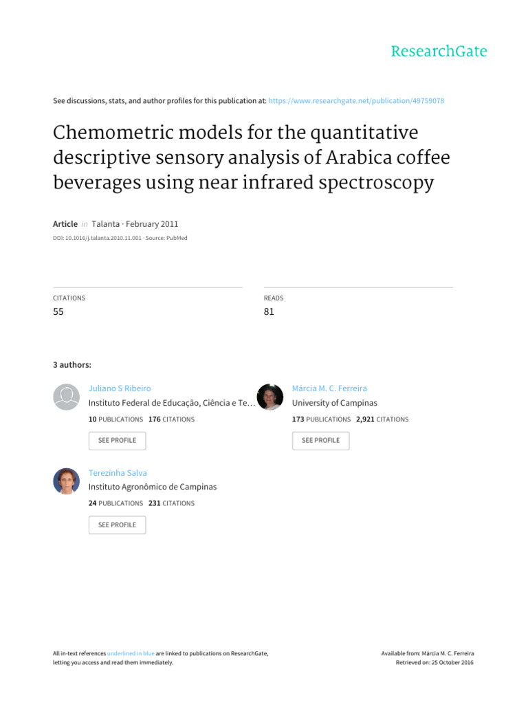 Chemometric Models For The Quantitative Descriptiv | PDF