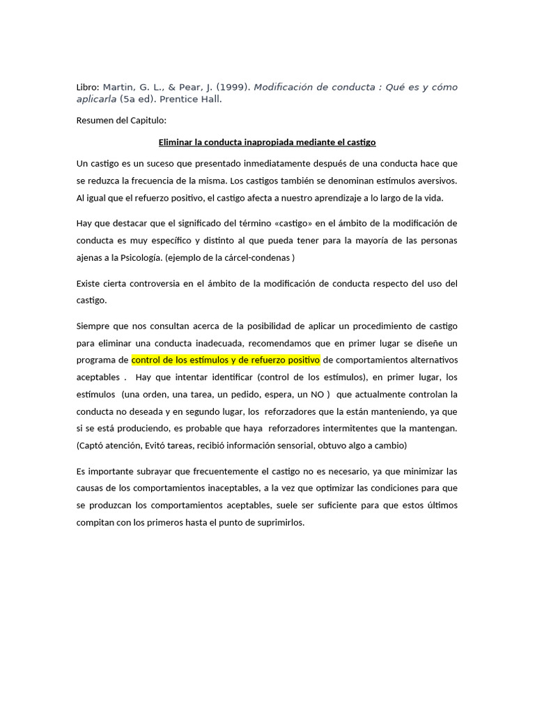 Eliminar La Conducta Inapropiada Mediante El Castigo (Resumen Libro) | PDF