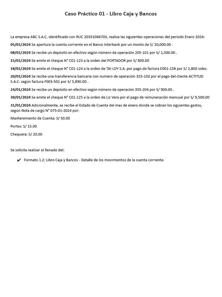 Caso Pr-Ctico 1 - Libro Caja y Bancos | PDF