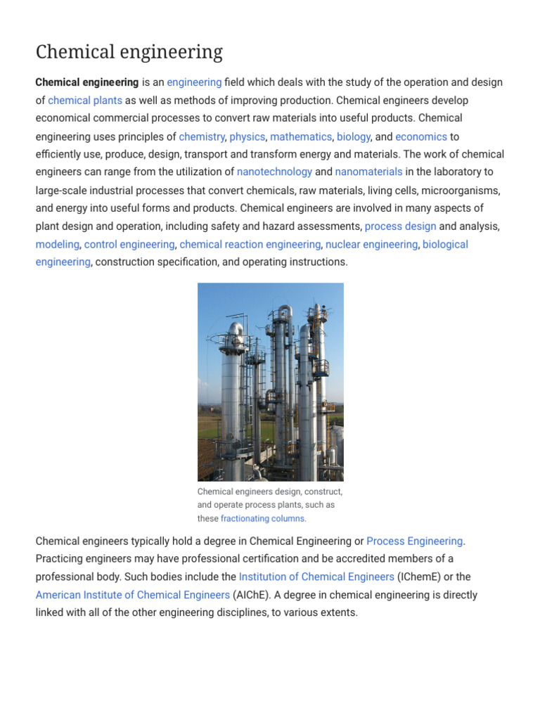Chemical Engineering - Wikipedia | PDF